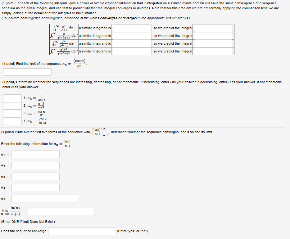 Solved (1 point) For each of the following integrals, give a | Chegg.com