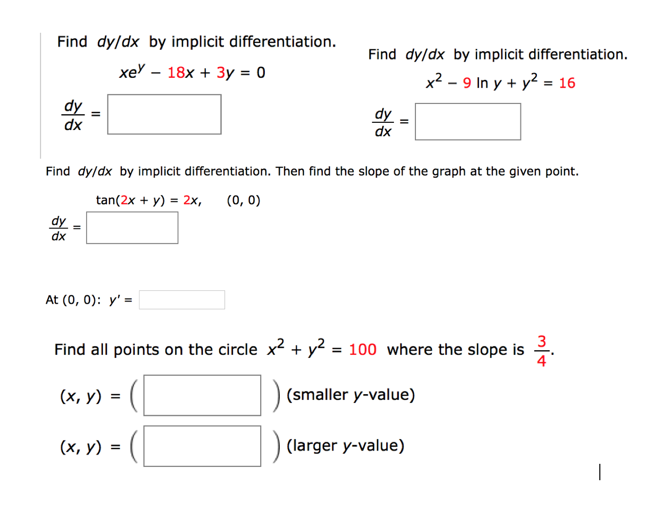 Solved Find dy/dx by implicit differentiation. xey – 18x + | Chegg.com