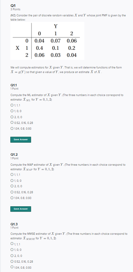 Solved Q1 3 Points (MZ) Consider the pair of discrete random | Chegg.com