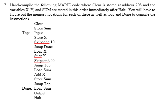 Solved Hand-compile the following MARIE code where Clear is | Chegg.com