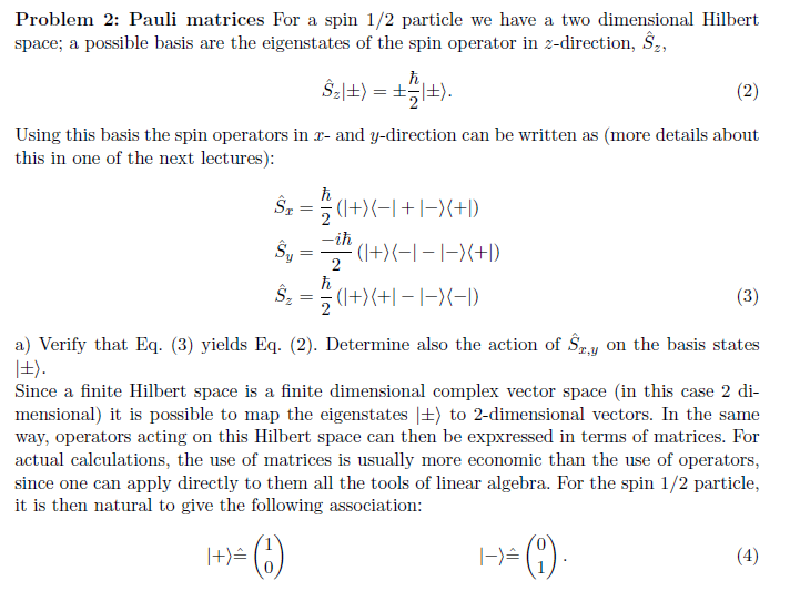 Solved Problem 2: Pauli matrices For a spin \\( 1 / 2 \\) | Chegg.com