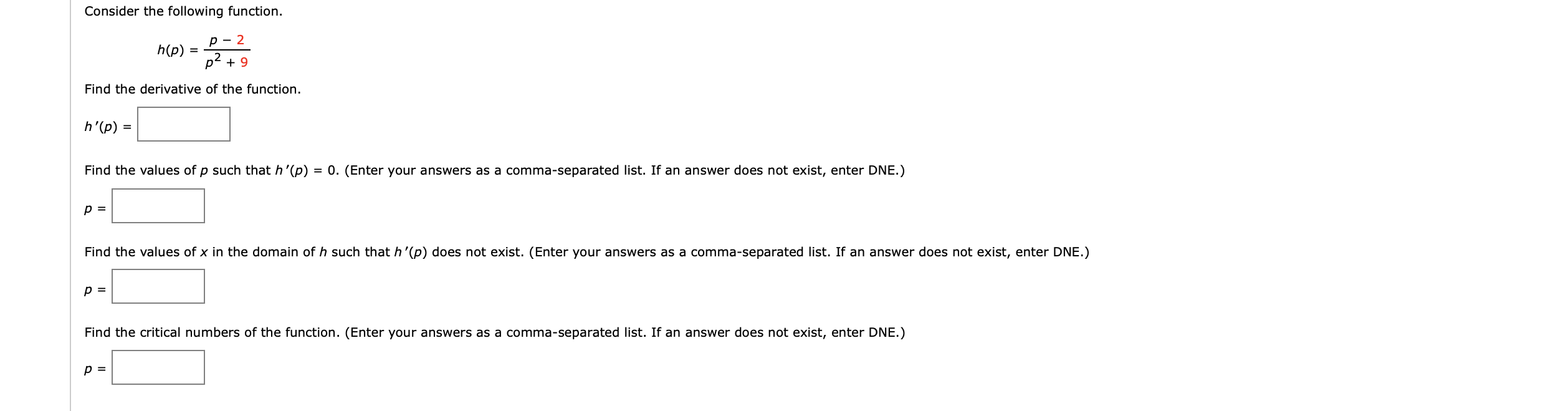 Solved Consider the following function. h(p) = p - 2 . p2 + | Chegg.com