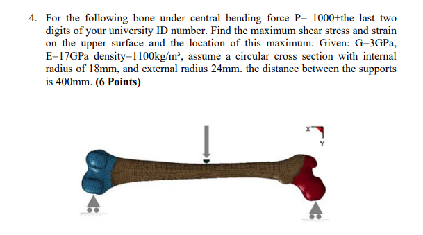 Solved 4. For the following bone under central bending force | Chegg.com