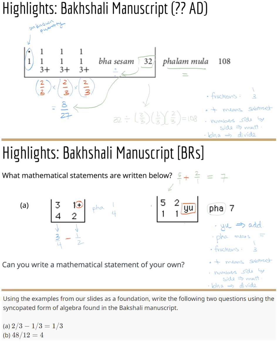 Solved Highlights: Bakhshali Manuscript (?? AD) Highlights: | Chegg.com