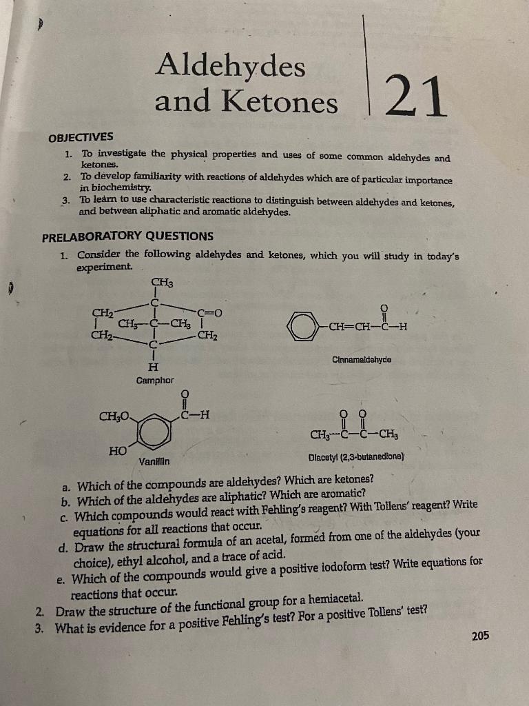 Solved Aldehydes and Ketones 1 OBJECTIVES 1. To investigate | Chegg.com