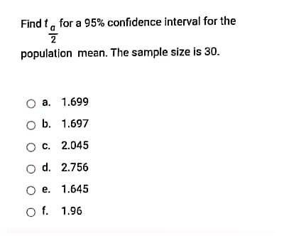 Solved Find t, for a 95% confidence interval for the 2 | Chegg.com