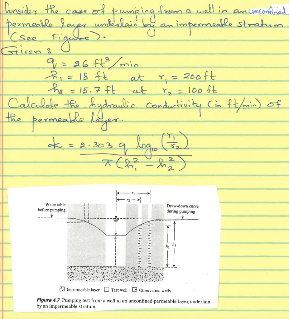 Solved Consider the case of pumping from a well in an | Chegg.com