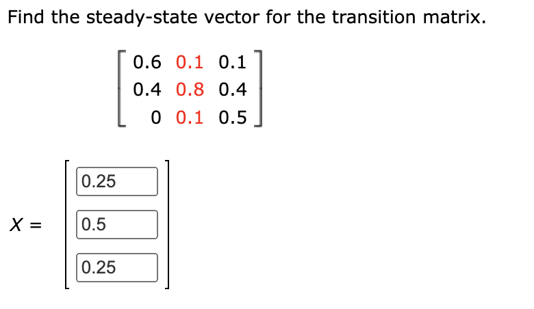 Solved Find the steady-state vector for the transition | Chegg.com