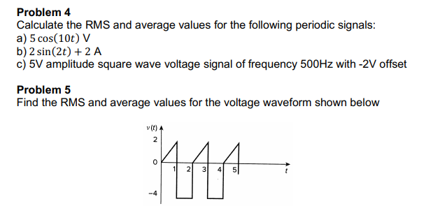 Solved Problem 4 Calculate the RMS and average values for | Chegg.com
