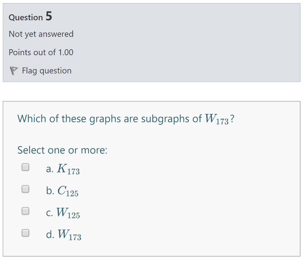 Solved Question 5 Not yet answered Points out of 1.00 P Flag | Chegg.com