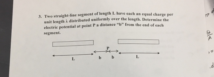 Solved Two straight-line segment of length L have each an | Chegg.com