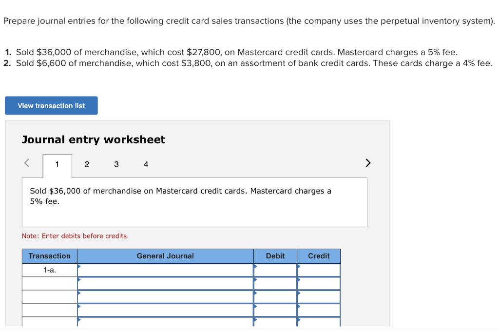 Solved Prepare journal entries for the following credit card | Chegg.com
