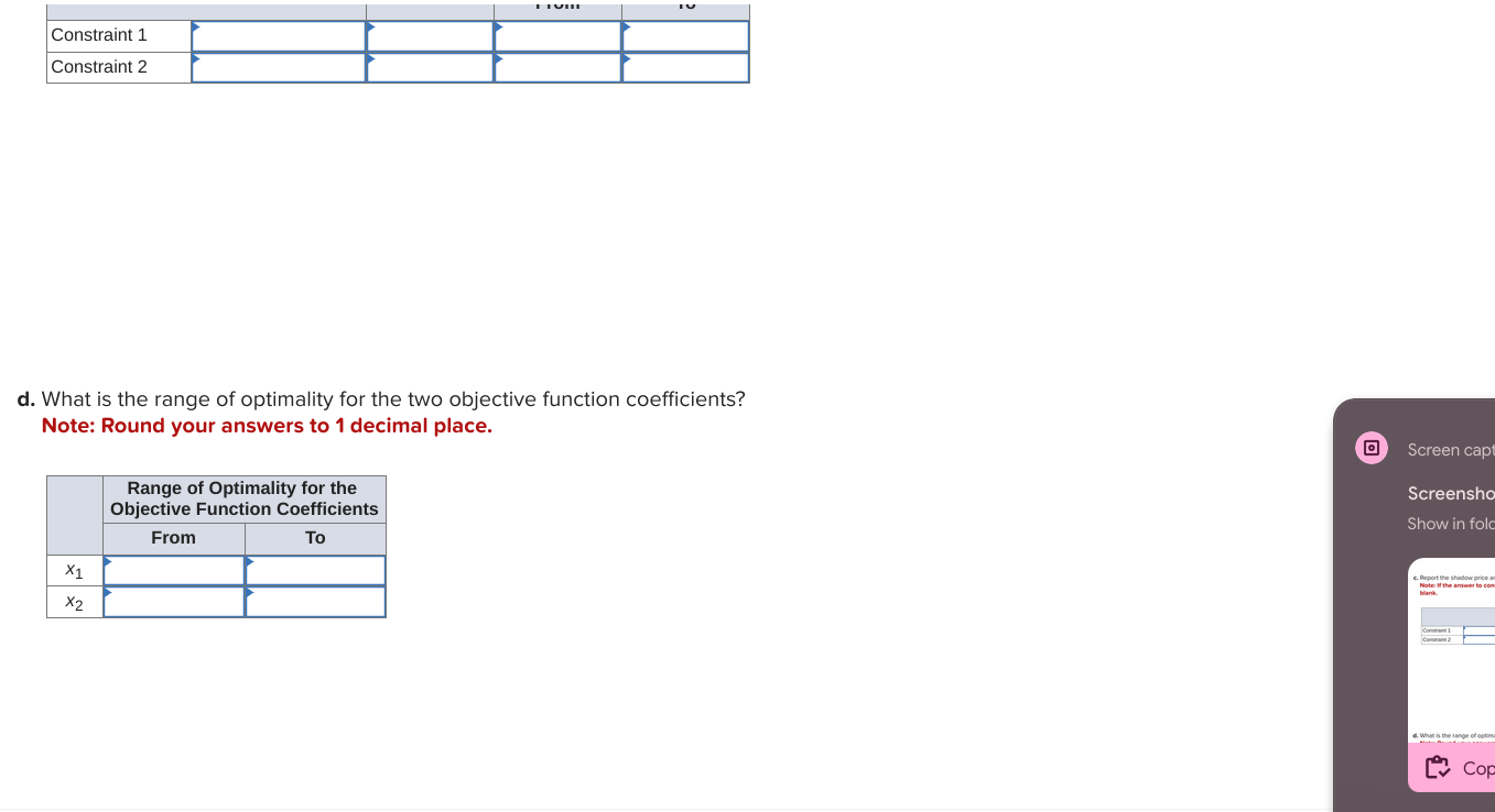 Solved d. What is the range of optimality for the two | Chegg.com