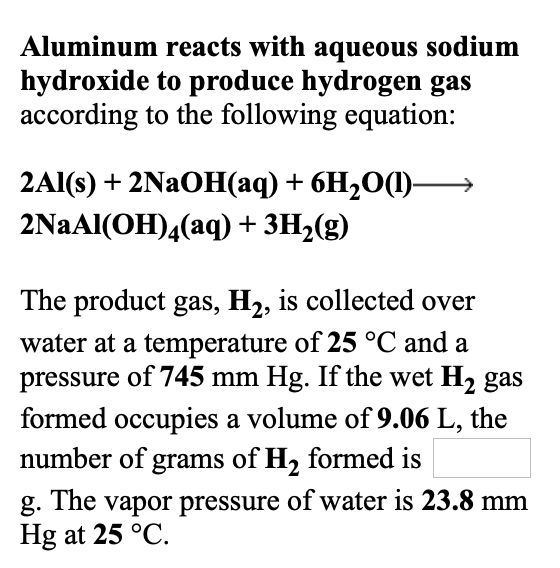 Solved Aluminum reacts with aqueous sodium hydroxide to | Chegg.com