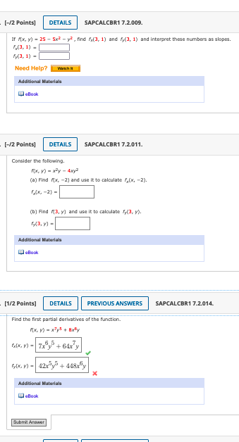 Solved -/2 Points] SAPCALCBR1 7.2.009. If f(x,y)=25−5x2−y2, | Chegg.com