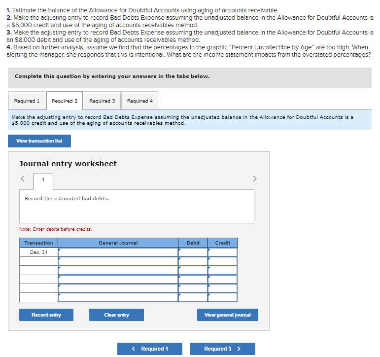 Solved 1. Estimate the balance of the Allowance for Doubtful | Chegg.com
