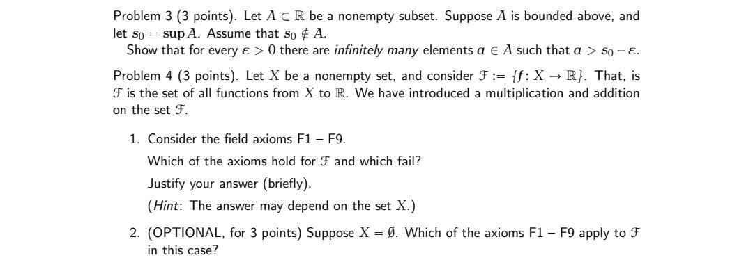 Solved Problem 3 (3 points). Let A⊂R be a nonempty subset. | Chegg.com