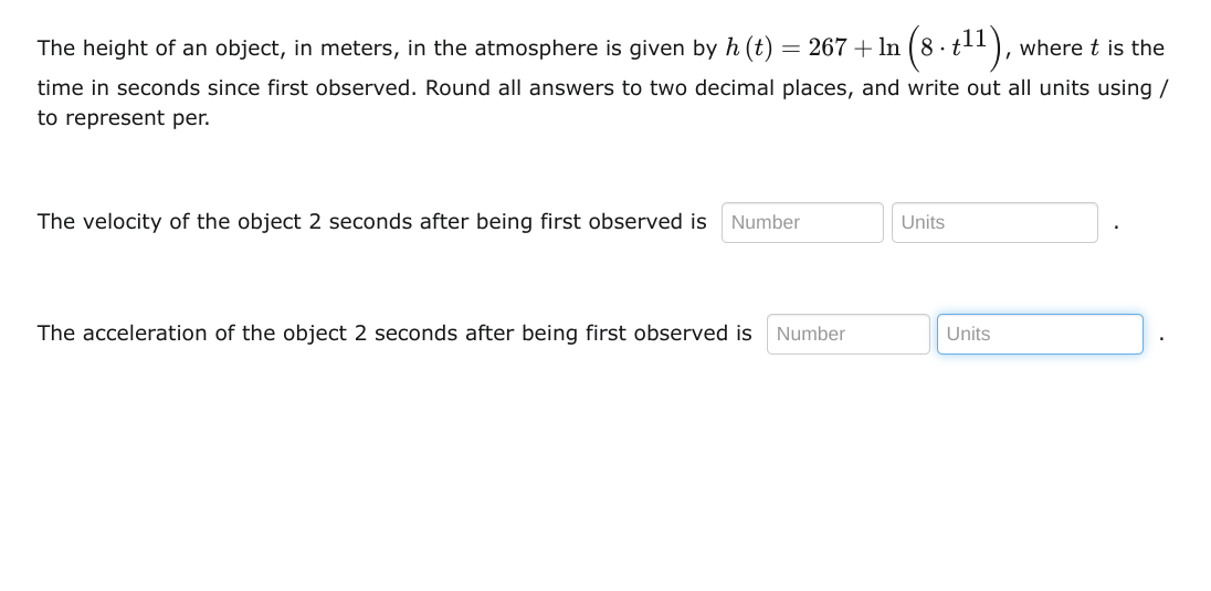 Solved The height of an object, in meters, in the atmosphere | Chegg.com