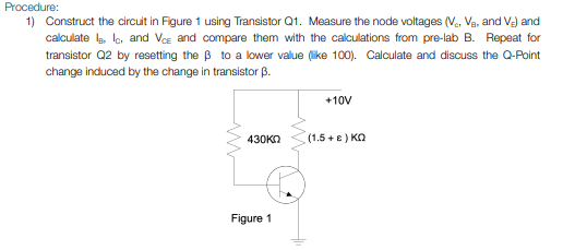 1) Construct the circuit in Figure 1 using Transistor | Chegg.com