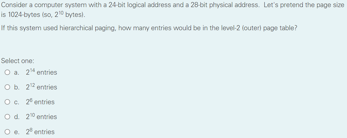Solved Consider a computer system with a 24-bit logical | Chegg.com