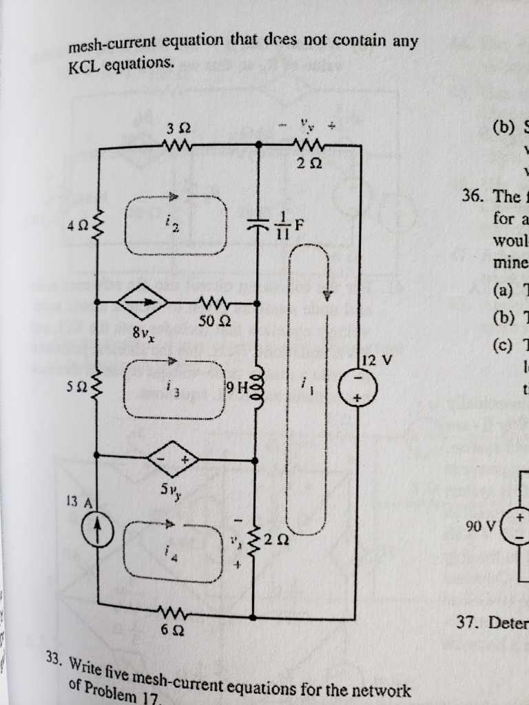 Solved For the following network, use the indicated mesh | Chegg.com