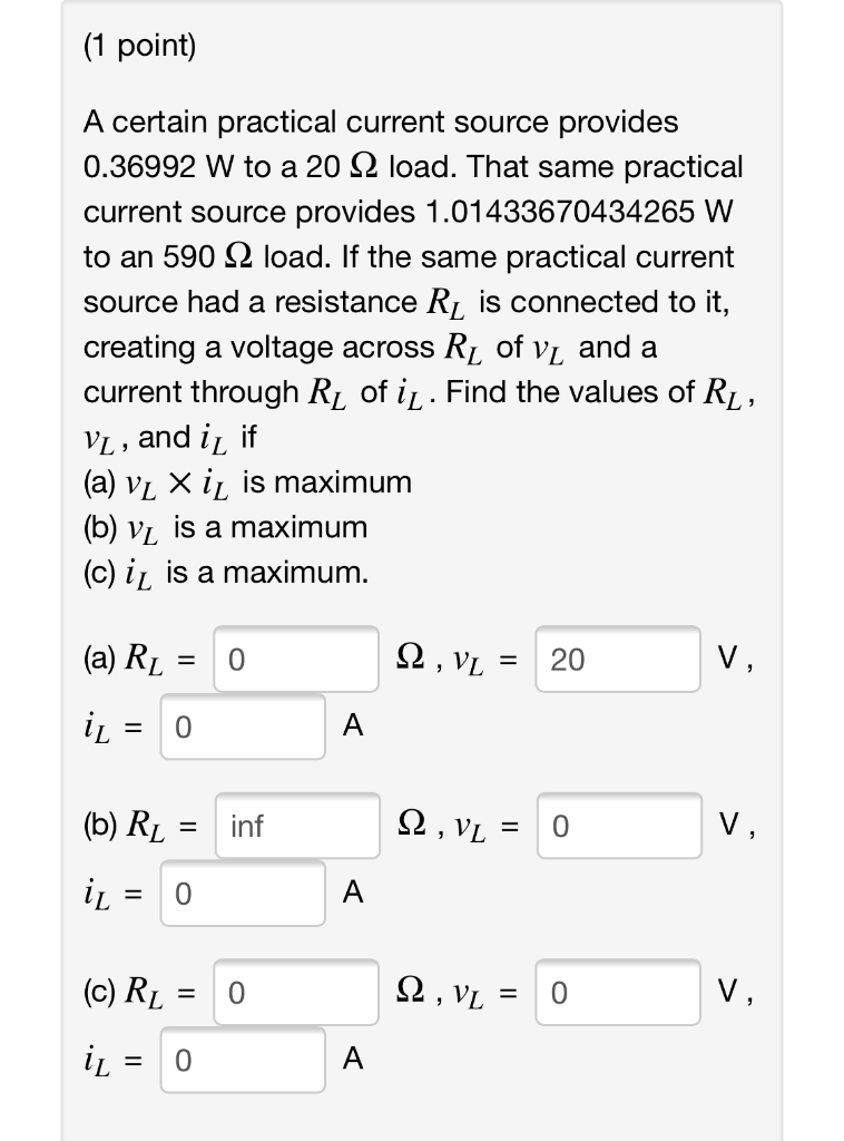 Solved (1 point) A certain practical current source provides | Chegg.com