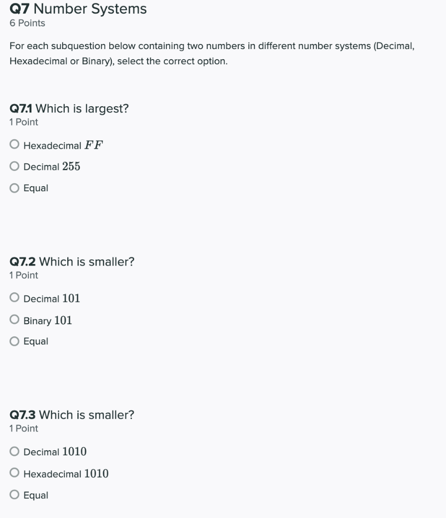 Solved Q7 Number Systems 6 Points For each subquestion below | Chegg.com
