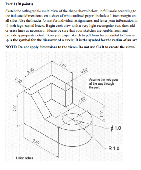 Solved Part 1 (20 points) Sketch the orthographic multi-view | Chegg.com