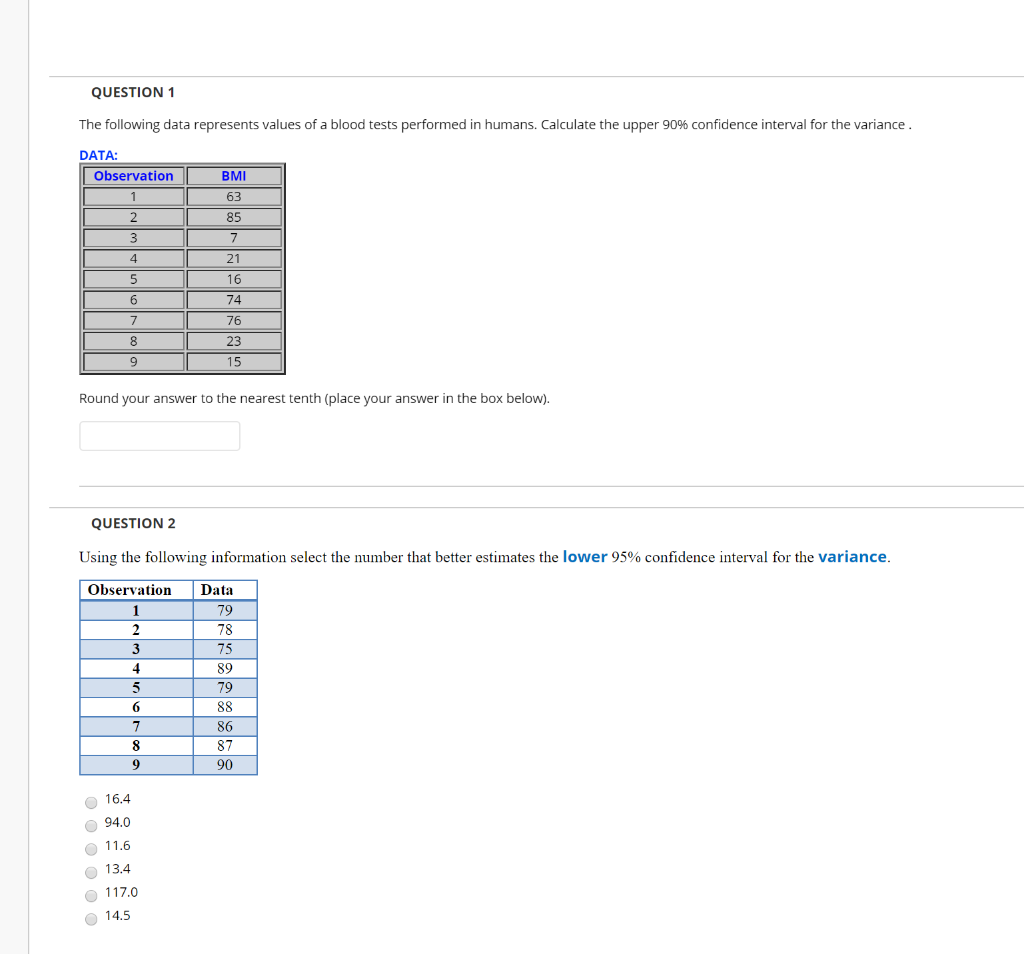 Solved QUESTION 1 The following data represents values of a | Chegg.com