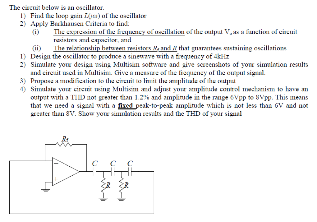 Solved The circuit below is an oscillator. 1) Find the loop | Chegg.com
