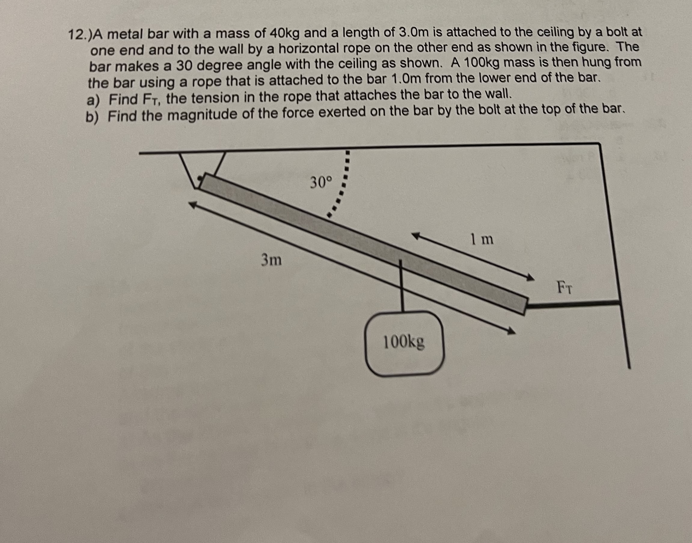 Solved 12.) A metal bar with a mass of 40 kg and a length of | Chegg.com