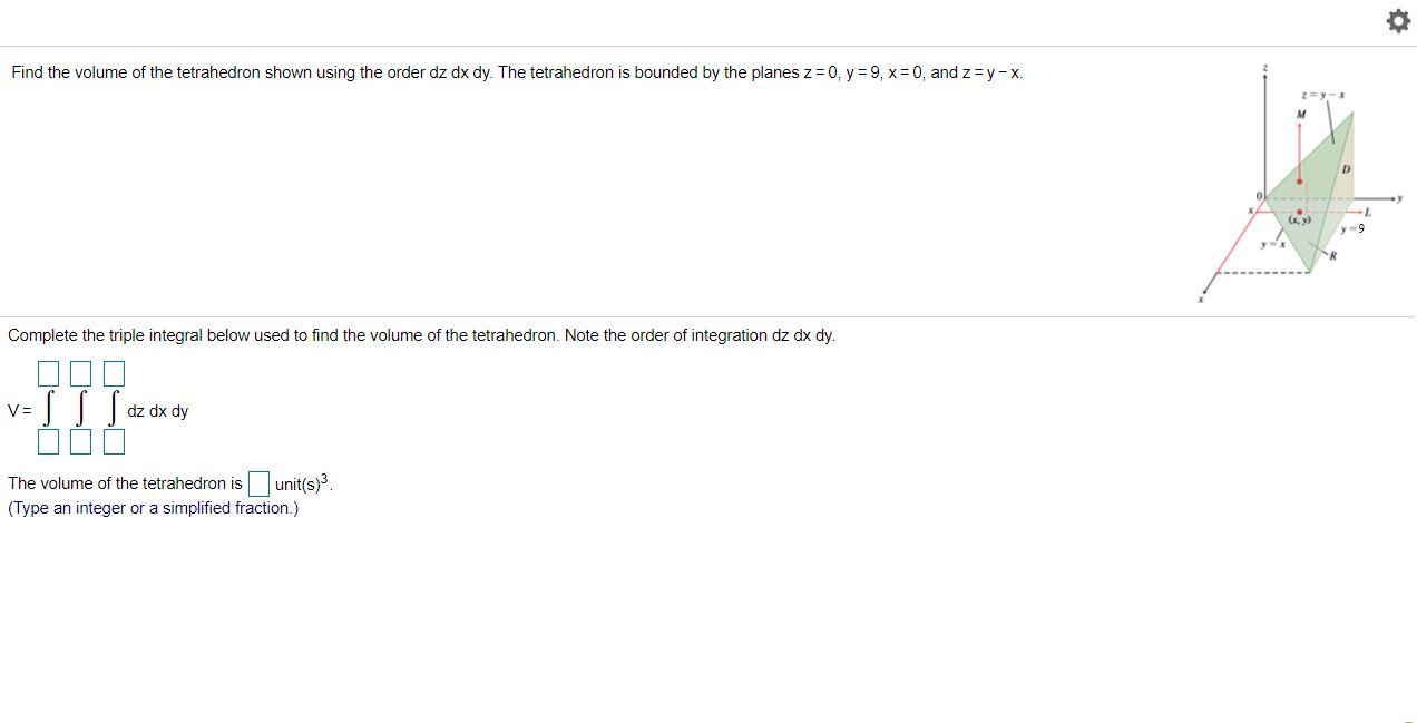 Solved Find the volume of the tetrahedron shown using the | Chegg.com