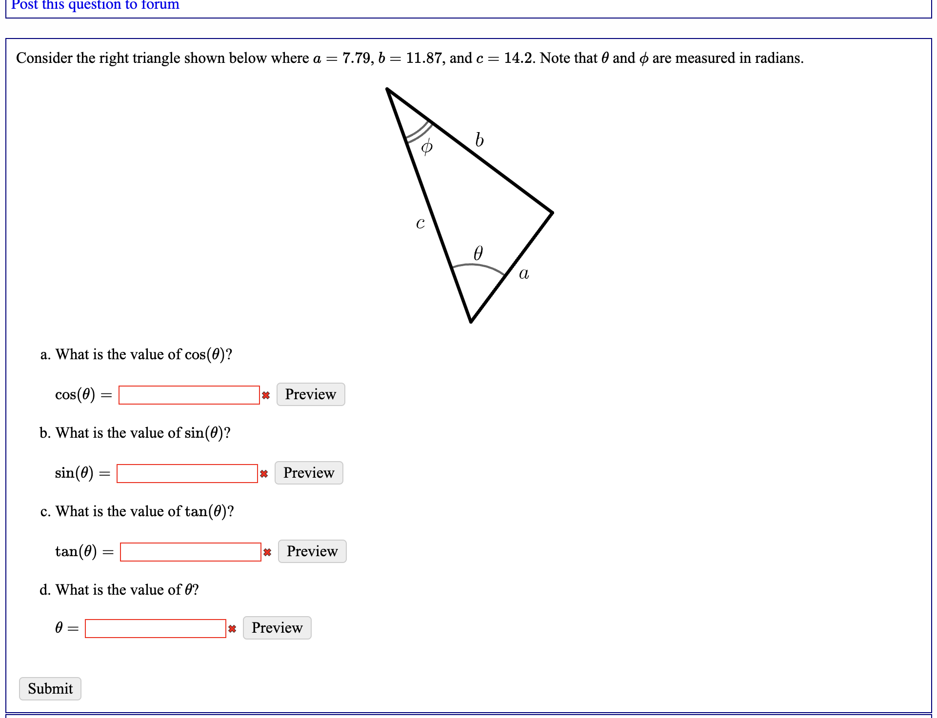 Solved Consider the right triangle shown below where | Chegg.com