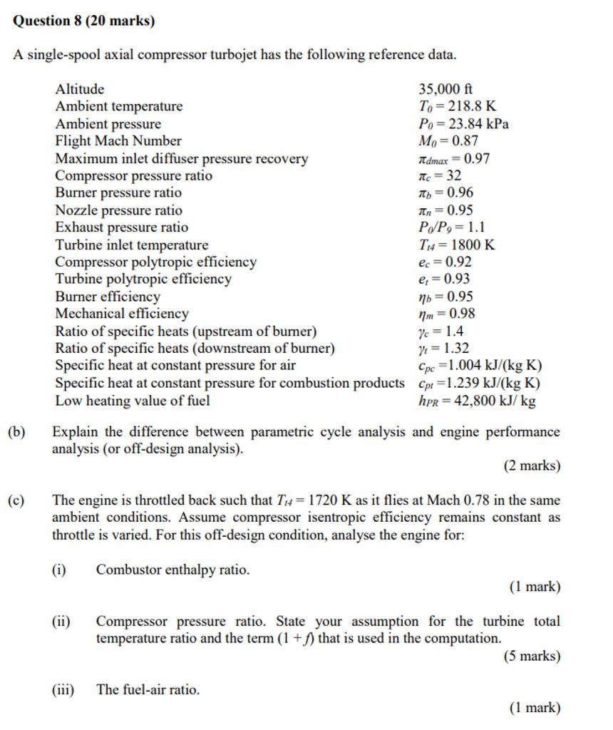 Question 8 (20 marks) A single-spool axial compressor | Chegg.com