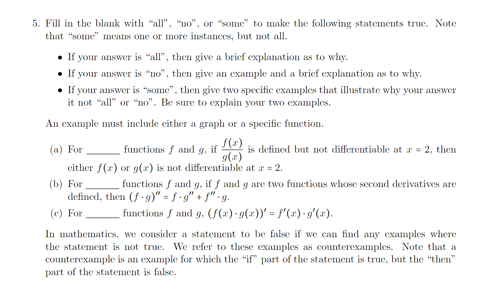 Solved 5. Fill in the blank with "all", "no", or "some" to | Chegg.com