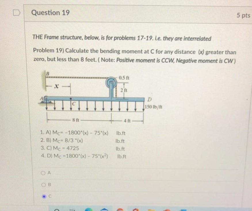 Solved D Question 19 5 pts THE Frame structure, below, is | Chegg.com