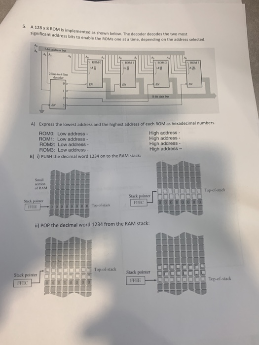 Solved 5. A 128 x 8 ROM is implemented significant address | Chegg.com