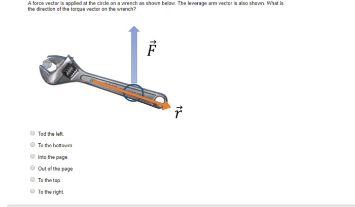 Solved A force vector is applied at the circle on a wrench | Chegg.com