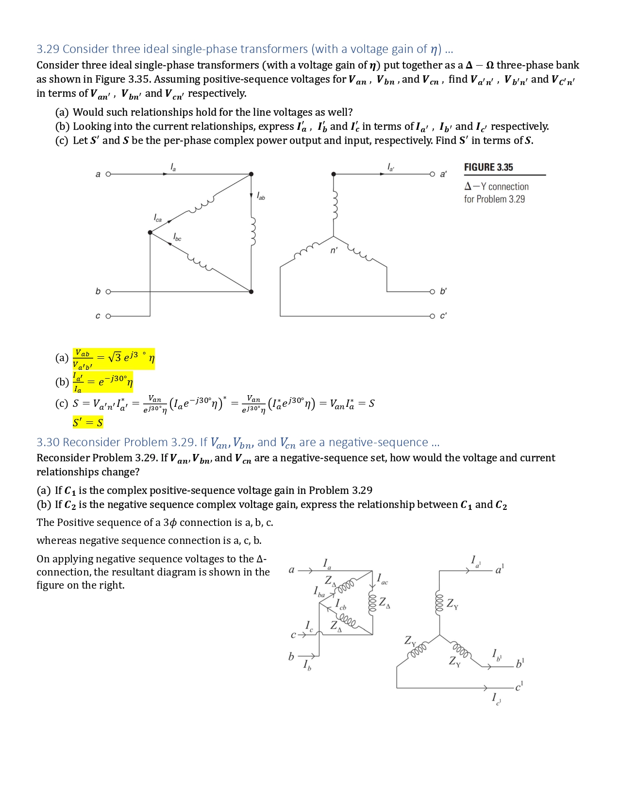 Solved 3.29 Consider three ideal single-phase transformers | Chegg.com