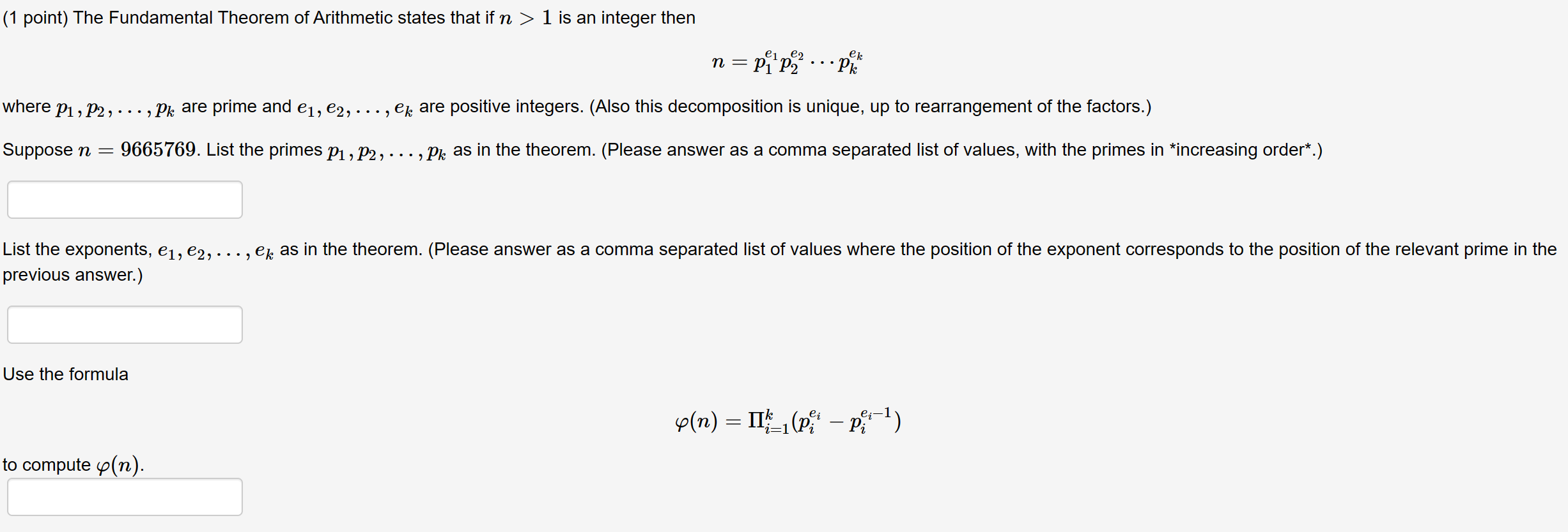 Solved ( 1 point) The Fundamental Theorem of Arithmetic | Chegg.com