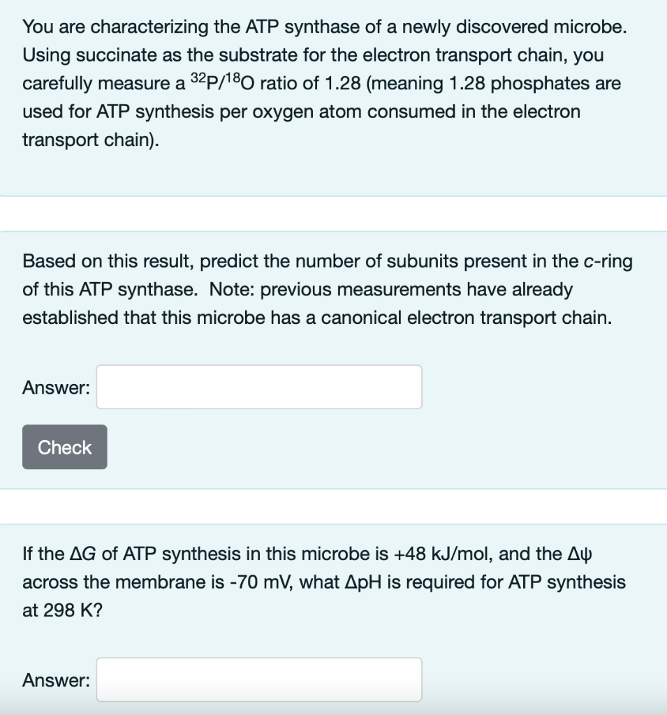 Solved You are characterizing the ATP synthase of a newly | Chegg.com