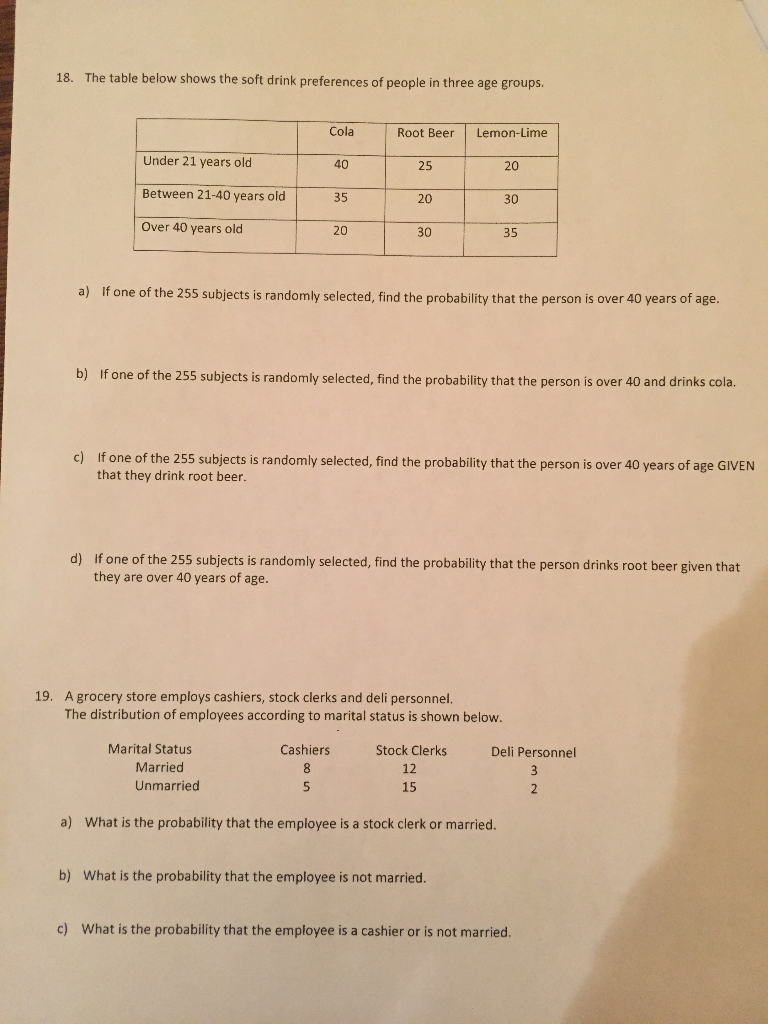 Solved 18. The table below shows the soft drink preferences | Chegg.com