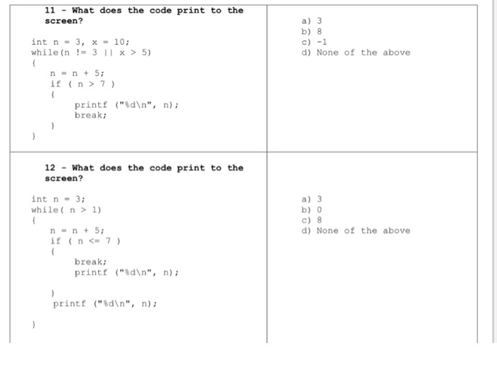 Solved 11- What does the code print to the a) 3 b) 8 c) -1 | Chegg.com