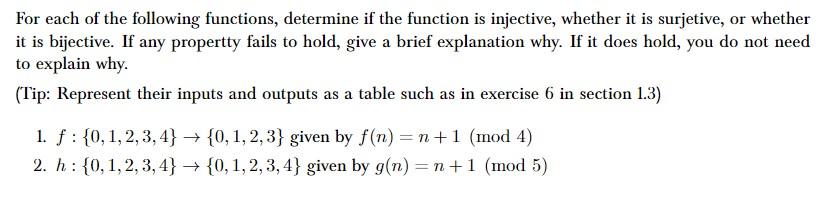Solved For each of the following functions, determine if the | Chegg.com