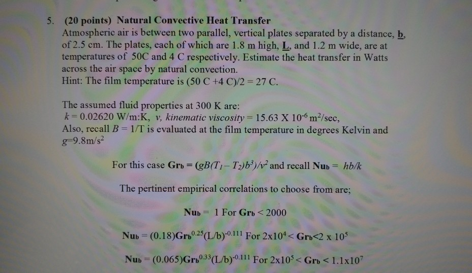 Solved (20 points) Natural Convective Heat Transfer | Chegg.com