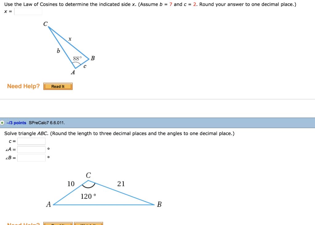 Solved Use the Law of Cosines to determine the indicated | Chegg.com