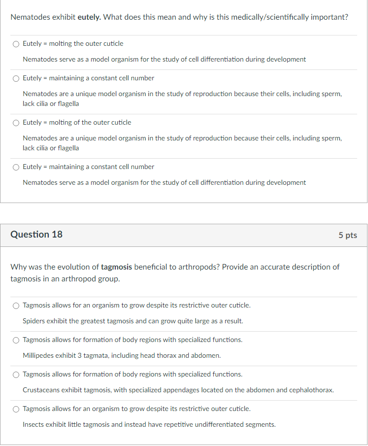 Solved Nematodes exhibit eutely. What does this mean and why | Chegg.com