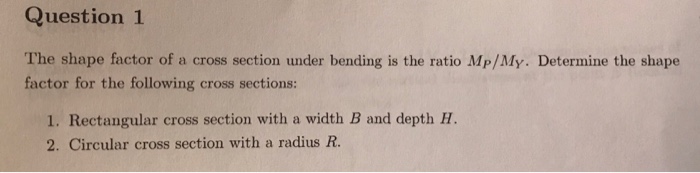 Solved Question 1 The shape factor of a cross section under | Chegg.com
