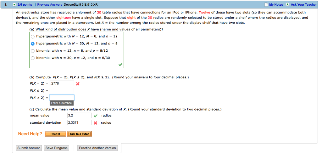 Solved + 2/6 points Previous Answers DevoreStat9 3.E510.XP | Chegg.com