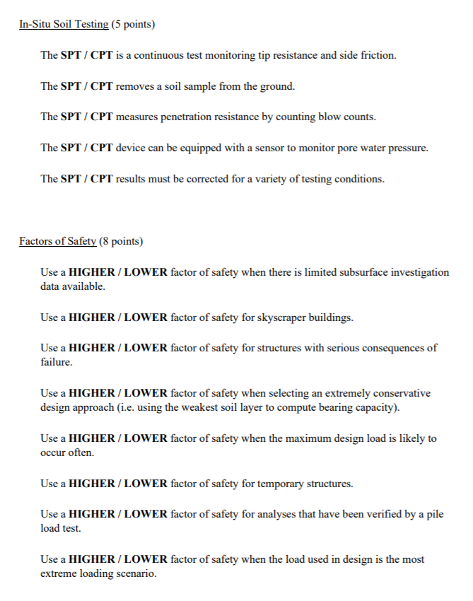 Solved In-Situ Soil Testing (5 points) The SPT / CPT is a | Chegg.com